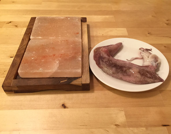 Easy squid grilled on Himalayan salt plank
