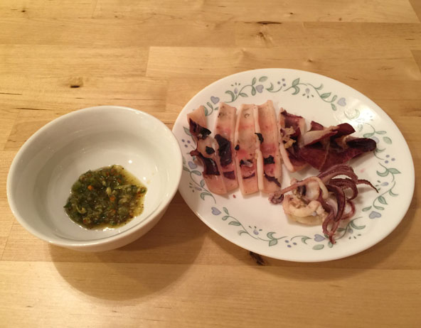 Easy squid grilled on Himalayan salt plank